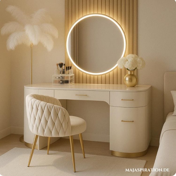 Schminktisch Stuhl Beige Gold
